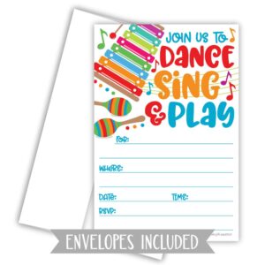 Kids Music Invitations (20 Count) With Envelopes - Musical Instruments Birthday Party Invites