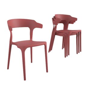 novogratz 87818red4e poolside collection, felix stacking, 4-pack, persimmon dining chairs, red