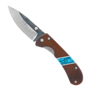 condor tool & knife blue river hunter folder | hunting knife | pocket knife with a walnut and reconstituted turquoise stone handle | stainless steel folding knife | 3.02in blade | 5.5oz (3.5mm thick)