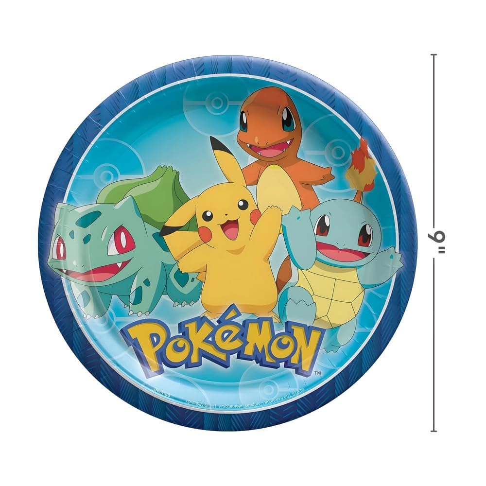 Round Multicolor Pokemon Paper Plates (Pack of 8) - 9", Disposable Plates for Birthday Party Supplies, Themed Party, Baby Shower, Kids Events and More