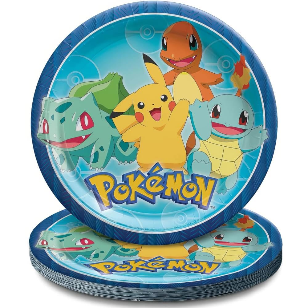 Round Multicolor Pokemon Paper Plates (Pack of 8) - 9", Disposable Plates for Birthday Party Supplies, Themed Party, Baby Shower, Kids Events and More