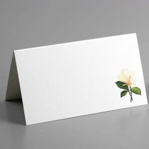 nancy nikko place cards with white magnolia flower for weddings, showers, luncheon and dinner parties. table tent style, scored for easy folding. available in pkgs of 12/25 / 50 (25)