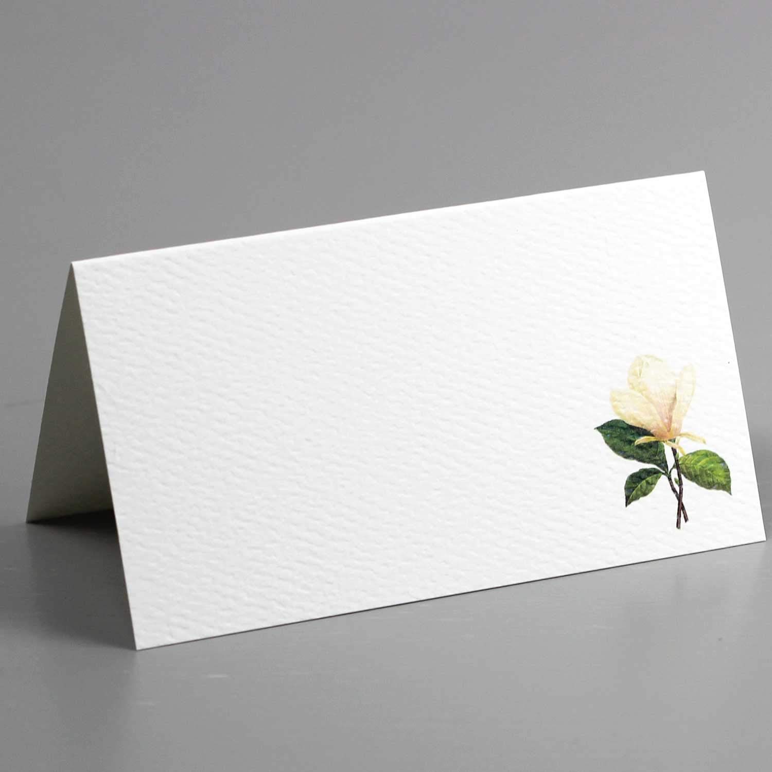 Nancy Nikko Place Cards with White Magnolia Flower for Weddings, Showers, Luncheon and Dinner Parties. Table Tent Style, Scored for Easy Folding. Available in Pkgs of 12/25 / 50 (25)