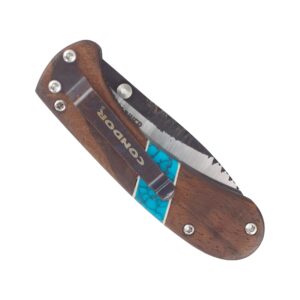 Condor Tool & Knife Blue River Hunter Folder | Hunting Knife | Pocket Knife with a Walnut and Reconstituted Turquoise Stone Handle | Stainless Steel Folding Knife | 3.02in Blade | 5.5oz (3.5mm Thick)