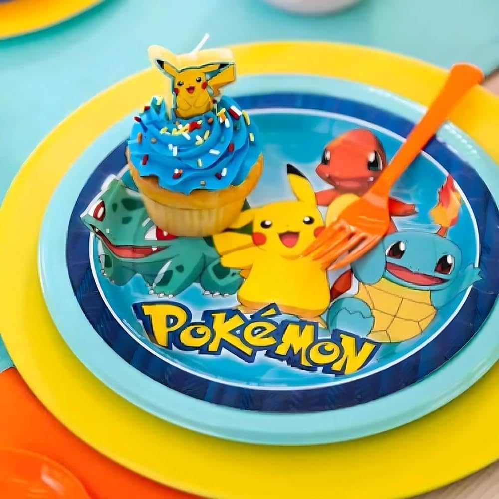 Round Multicolor Pokemon Paper Plates (Pack of 8) - 9", Disposable Plates for Birthday Party Supplies, Themed Party, Baby Shower, Kids Events and More