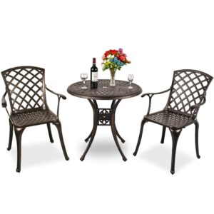 titimo 3 piece outdoor bistro table set cast aluminum table and chairs patio furniture antique bronze