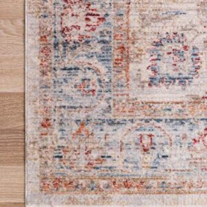 Unique Loom Noble Collection Country, Traditional, Distressed, Vintage, Botanical, Border Area Rug, 5' 1" x 7' 10" Rectangle, Ivory/Blue