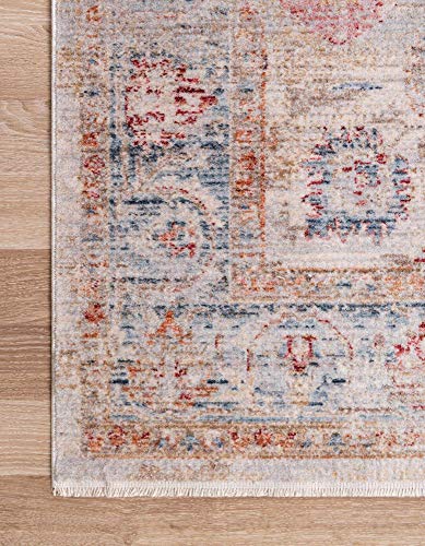 Unique Loom Noble Collection Country, Traditional, Distressed, Vintage, Botanical, Border Area Rug, 5' 1" x 7' 10" Rectangle, Ivory/Blue