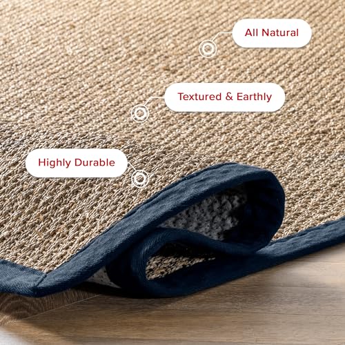 nuLOOM 8x10 Elijah Seagrass Area Rug, Navy, Solid Farmhouse Style, Cotton Bordered, Basketweave, Natural Fiber, For Bedroom, Dining Room, Living Room, Hallway, Office, Kitchen, Entryway