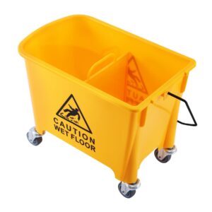 Samger Heavy Duty Mop Bucket with Wringer on Wheels, 5 Gallon Plastic Tandem Mopping Bucket, 21 Quart Portable Mop Bucket for Household Commercial Use Yellow