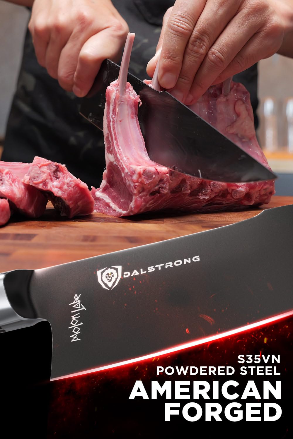 Dalstrong Chef Knife - 9.5 inch - Spartan Ghost Series - Premium American Forged S35VN Powdered Steel - Razor Sharp Kitchen Knife - Chef's Knife - Maple & Red Resin Handle - Sheath