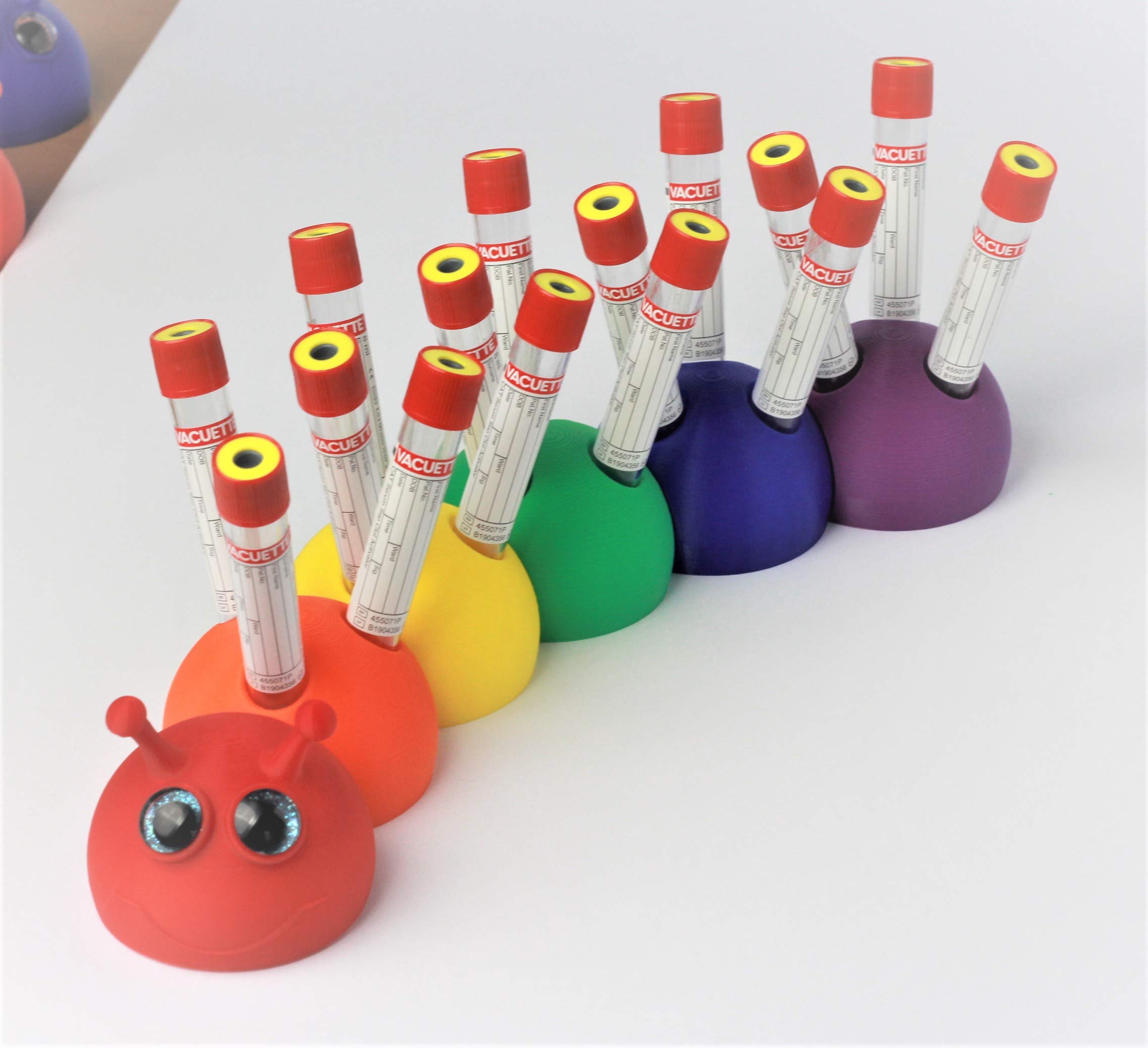 Test Tube Rack, 16mm Tube Size, Holds 15 Tubes, Fun Caterpillar Design (Rainbow, 16mm Tube Size)