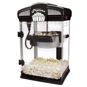 west bend stir crazy movie theater popcorn popper, gourmet popcorn maker machine with nonstick popcorn kettle, measuring tool and popcorn scoop for popcorn machine, 4 qt., black