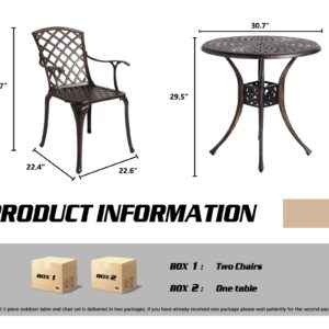 TITIMO 3 Piece Outdoor Bistro Table Set Cast Aluminum Table and Chairs Patio Furniture Antique Bronze