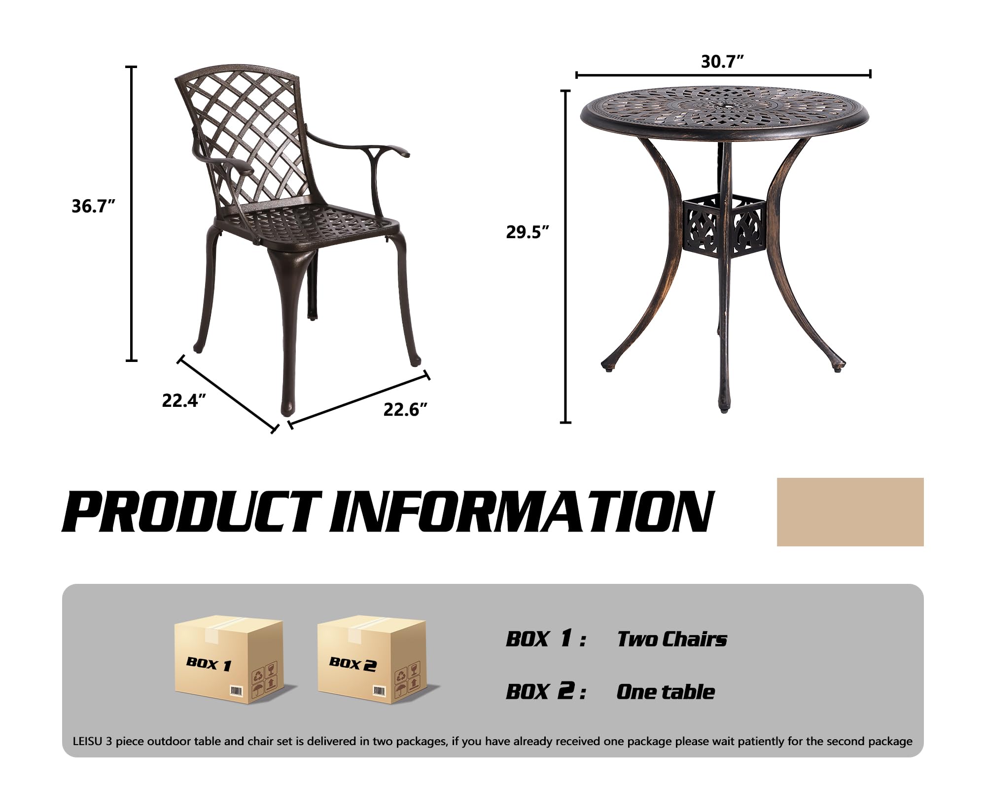 TITIMO 3 Piece Outdoor Bistro Table Set Cast Aluminum Table and Chairs Patio Furniture Antique Bronze