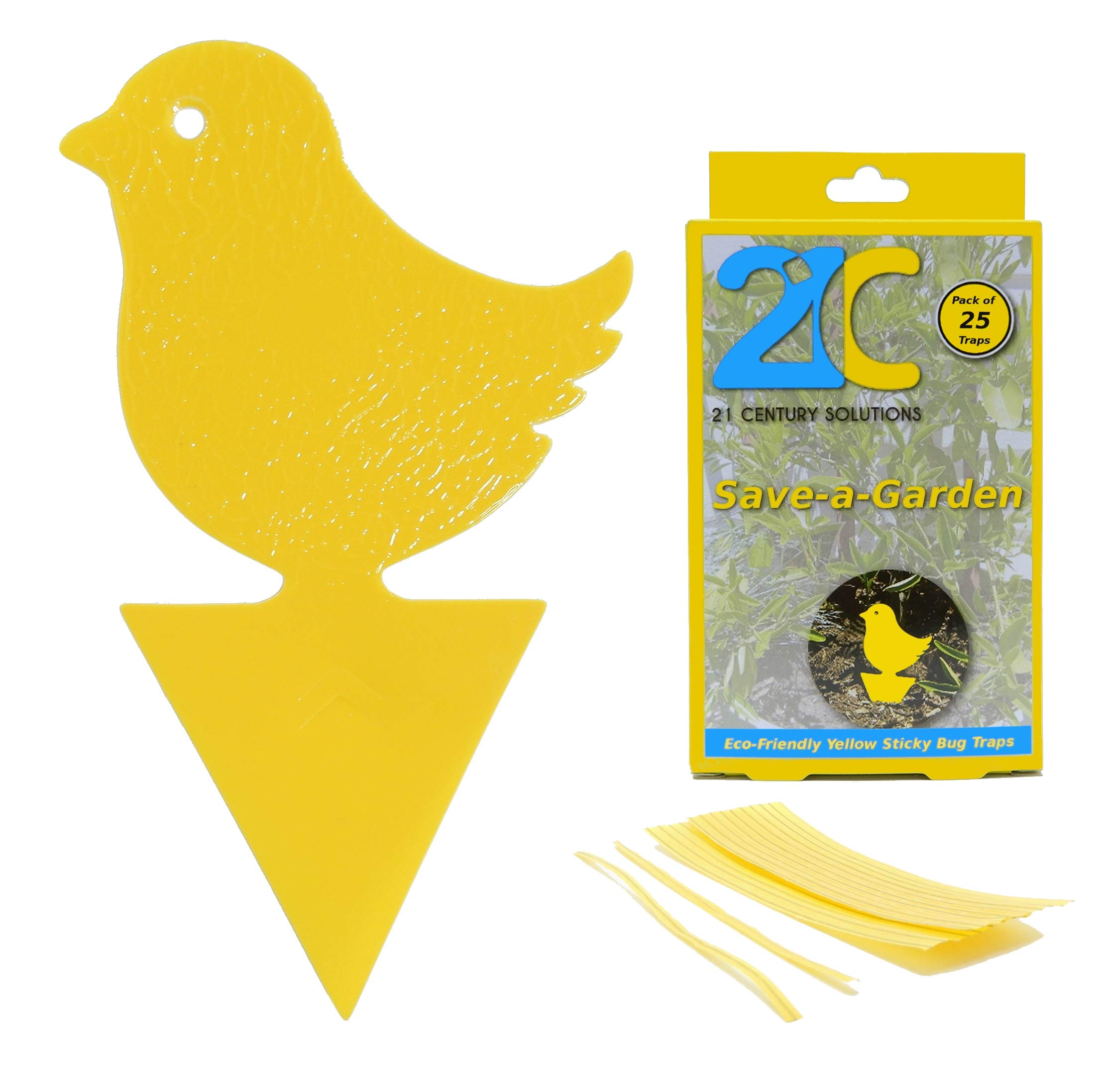 21C 21 CENTURY SOLUTIONS Yellow Sticky Fly Traps (25 Pack) for Gnat Whitefly Fungus Gnat Aphid Small Insects - Houseplant Disposable Glue Trappers - Bug Catcher - Bird Shape