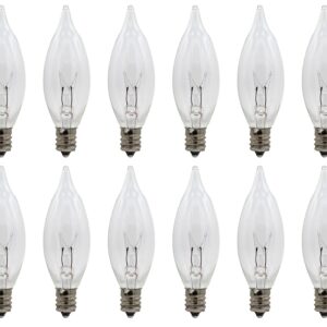 Creative Hobbies® Replacement Light Bulbs for Electric Candle Lamps, Flame Tip Bulbs for Window Candles, Chandeliers - 7 Watt - 120 Volt - E12 Candelabra- Pack of 12