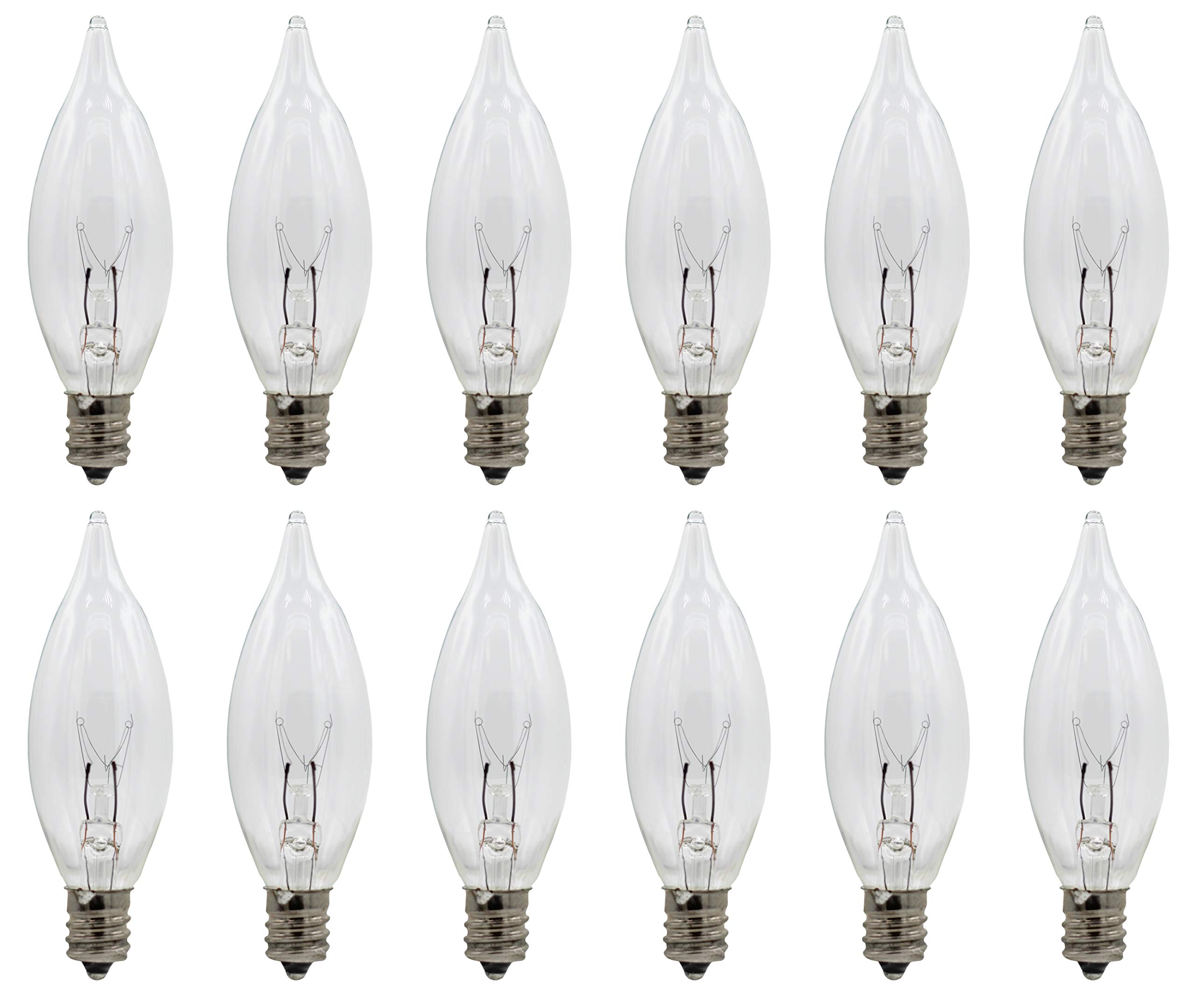 Creative Hobbies® Replacement Light Bulbs for Electric Candle Lamps, Flame Tip Bulbs for Window Candles, Chandeliers - 7 Watt - 120 Volt - E12 Candelabra- Pack of 12