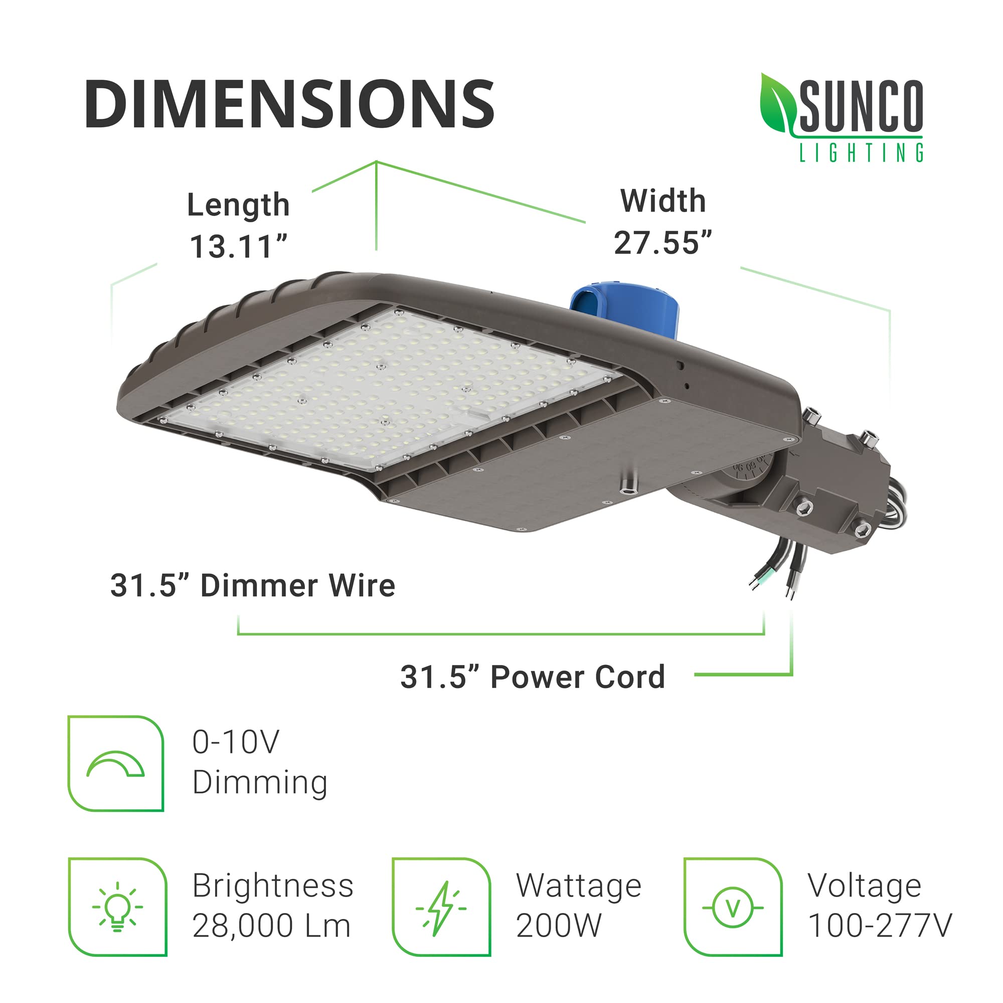 Sunco LED Parking Lot Light, Pole Outdoor Street Lights 200W Dusk to Dawn Photocell HID Replacement, 5000K Daylight, 26000 LM, Dimmable 1-10V, Waterproof Commercial Grade UL Listed 4 Pack