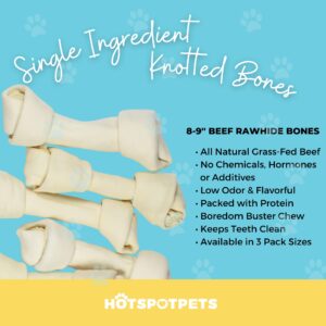 hotspot pets 8-9 Inch Large Rawhide Dog Chew Bones - Made from Grass Fed Cows - Great for Dental & Oral Care for Aggressive Chewers Large Dogs (10 Pack)