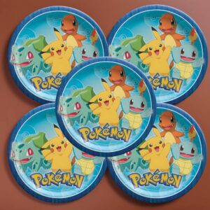 Round Multicolor Pokemon Paper Plates (Pack of 8) - 9", Disposable Plates for Birthday Party Supplies, Themed Party, Baby Shower, Kids Events and More