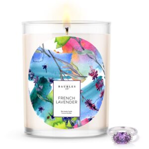 kate bissett baubles white gardenia scented premium candle and jewelry with surprise ring inside | 18 oz large candle | made in usa | parrafin free | size 07