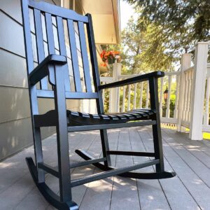 frontera timeless outdoor/indoor rocking chair, eucalyptus wood in black finish, americana resort rocker