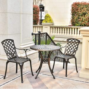 TITIMO 3 Piece Outdoor Bistro Table Set Cast Aluminum Table and Chairs Patio Furniture Antique Bronze