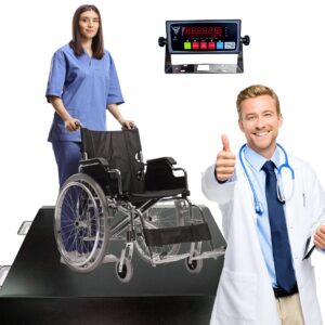 pec portable wheelchair scale/digital medical scale with dual ramp, side handles and wheels for easy moving, 35"x 35" large platform, capacity 700 x 0.1 lb