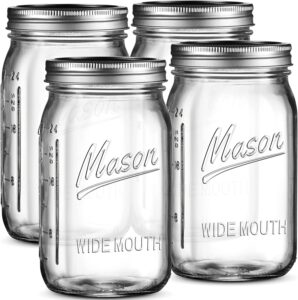 regular mouth mason jars 32 oz [6 pack] with mason jar lids and bands, mason jars 32 oz - for canning, fermenting, pickling, jar decor - microwave/freeze/dishwasher safe + sewanta jar opener