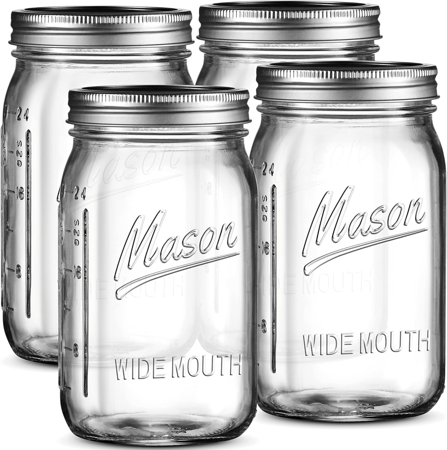 Regular Mouth Mason Jars 32 oz [6 Pack] With mason jar lids and Bands, mason jars 32 oz - For Canning, Fermenting, Pickling, Jar Decor - Microwave/Freeze/Dishwasher Safe + SEWANTA Jar Opener