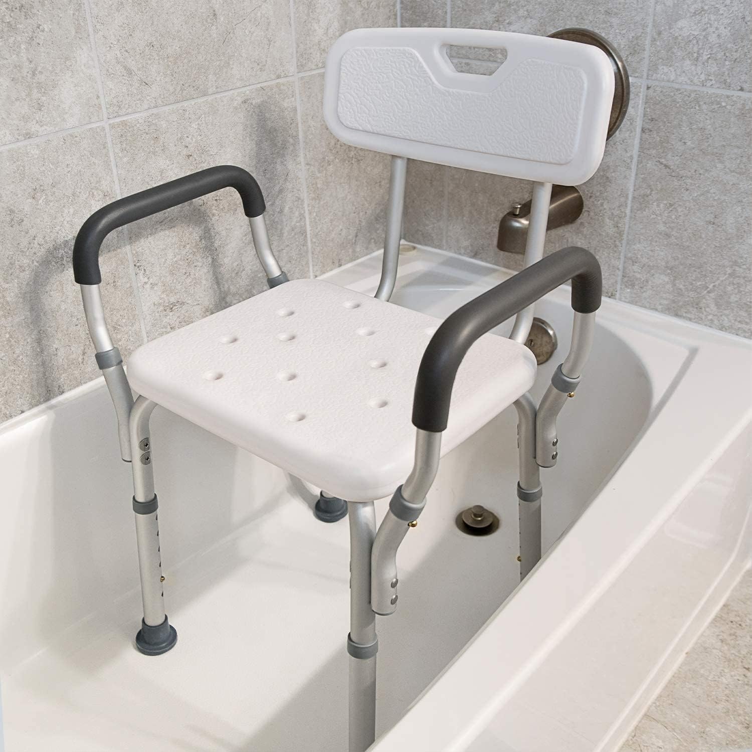 Vaunn Shower Chair Bath Seat with Padded Arms, Removable Back and Adjustable Legs and Vaunn Raised Toilet Seat and Elevated Commode Booster Seat Riser Bundle