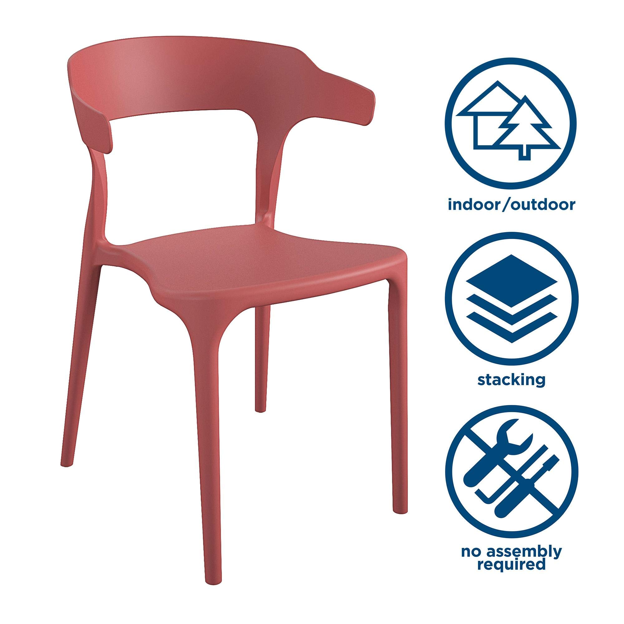 Novogratz 87818RED4E Poolside Collection, Felix Stacking, 4-Pack, Persimmon Dining Chairs, Red