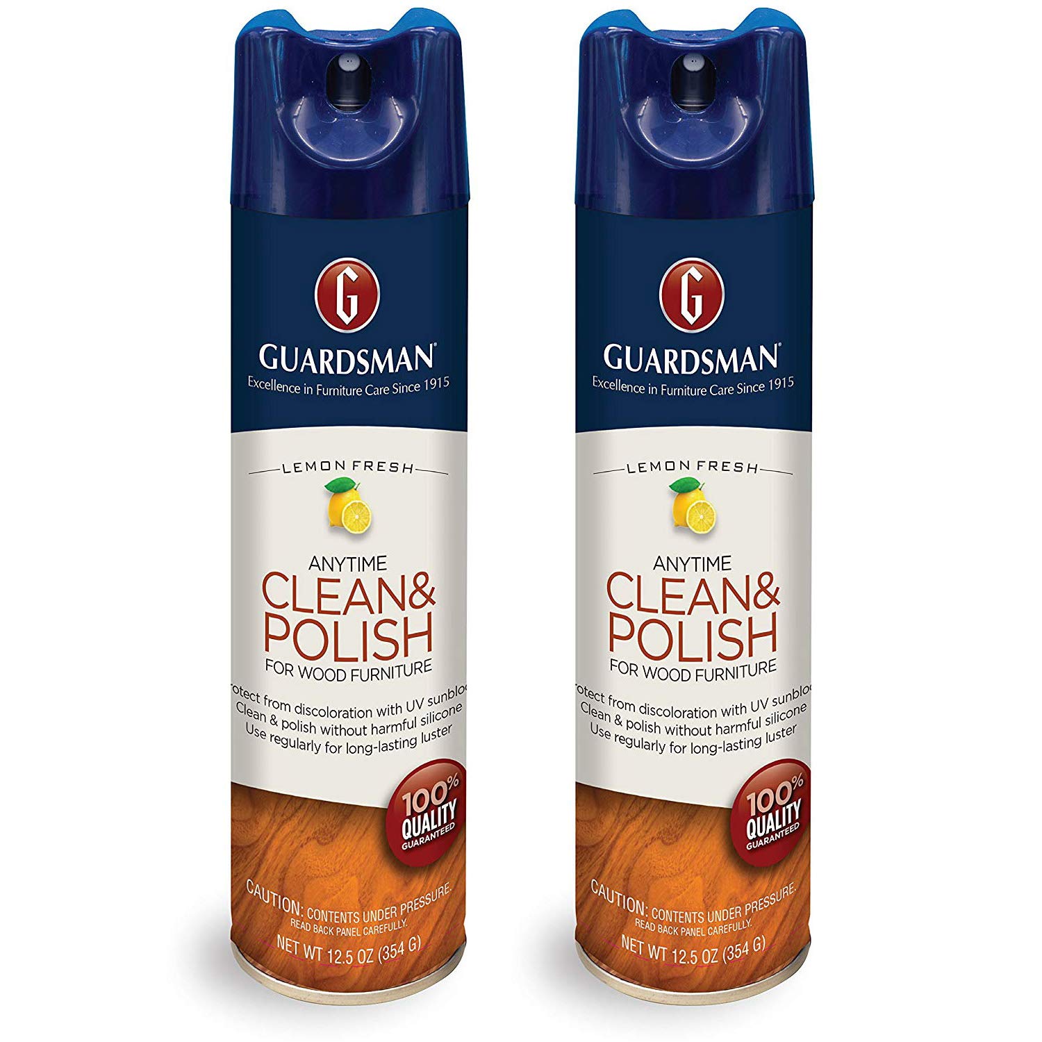 Guardsman Clean & Polish For Wood Furniture - Lemon Fresh - 12.5 oz - Silicone Free, UV Protection - 2 Pack