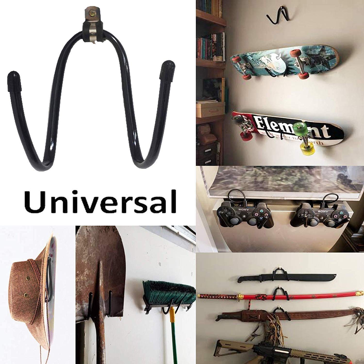 Pmsanzay Universal Design Wall-Mounted Rack - Adjustable Wall and Door Rack, Organizer, Hanger, Holder, Free Standing Rack Stand, Storage Clip for All Skateboard and Longboard - Metal Flexible Rack