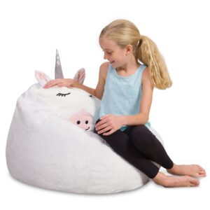 posh creations cute soft and comfy bean bag chair for kids, large, animal - white unicorn