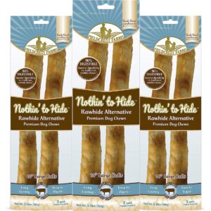 fieldcrest farms nothing to hide natural rawhide alternative large 10'' rolls for dogs - 3 pack (6 chews) premium grade easily digestible chews - great for dental health (beef)