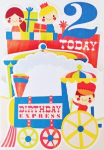 greeting card happy 2nd birthday circus carnival train themed second two 2 years old