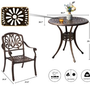 Grepatio 3 Piece All Weather Cast Aluminum Dining Set - 2 Patterned Back Chairs, 1 Bistro Table with Umbrella Hole -Outdoor Furniture Dining Set for Patio, Antique Bronze