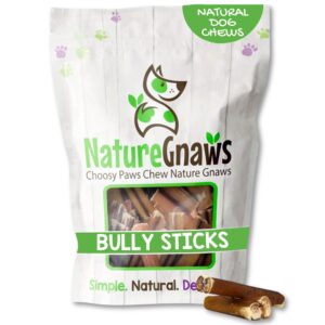 nature gnaws bully stick bites for small dogs 2-4" (8oz) - long lasting for light chewers and puppies - natural beef dog chew treats - rawhide free