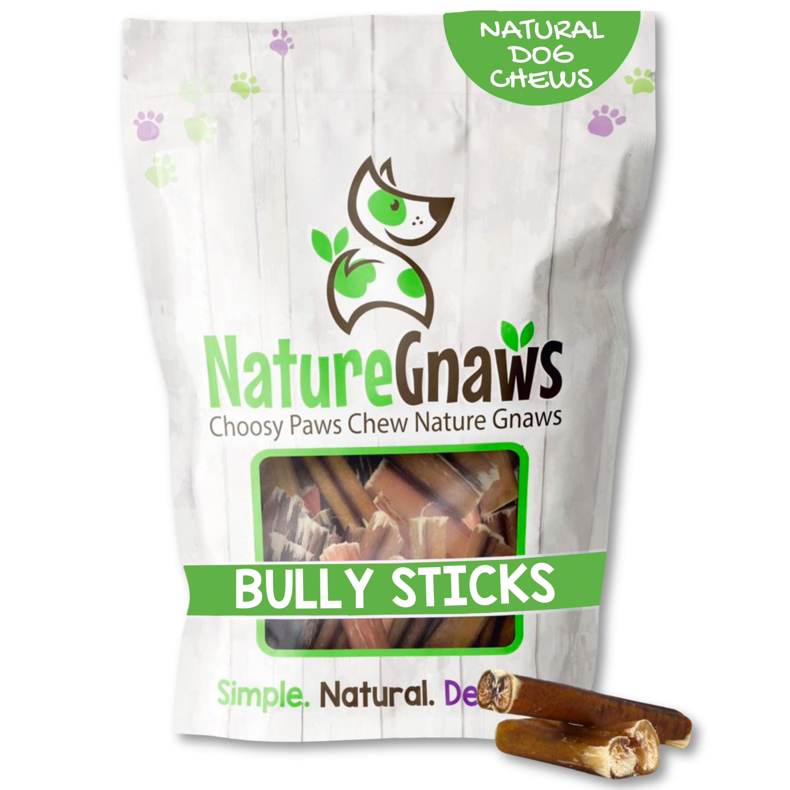 Nature Gnaws Bully Stick Bites for Small Dogs 2-4" (8oz) - Long Lasting for Light Chewers and Puppies - Natural Beef Dog Chew Treats - Rawhide Free