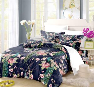 realin peafowls duvet cover set chinese style bedding noble green peacock bed sets 2/3/4pcs quilt covers/sheets/pillow shams,twin/full/queen/king (e,king-229x259cm-4pcs)