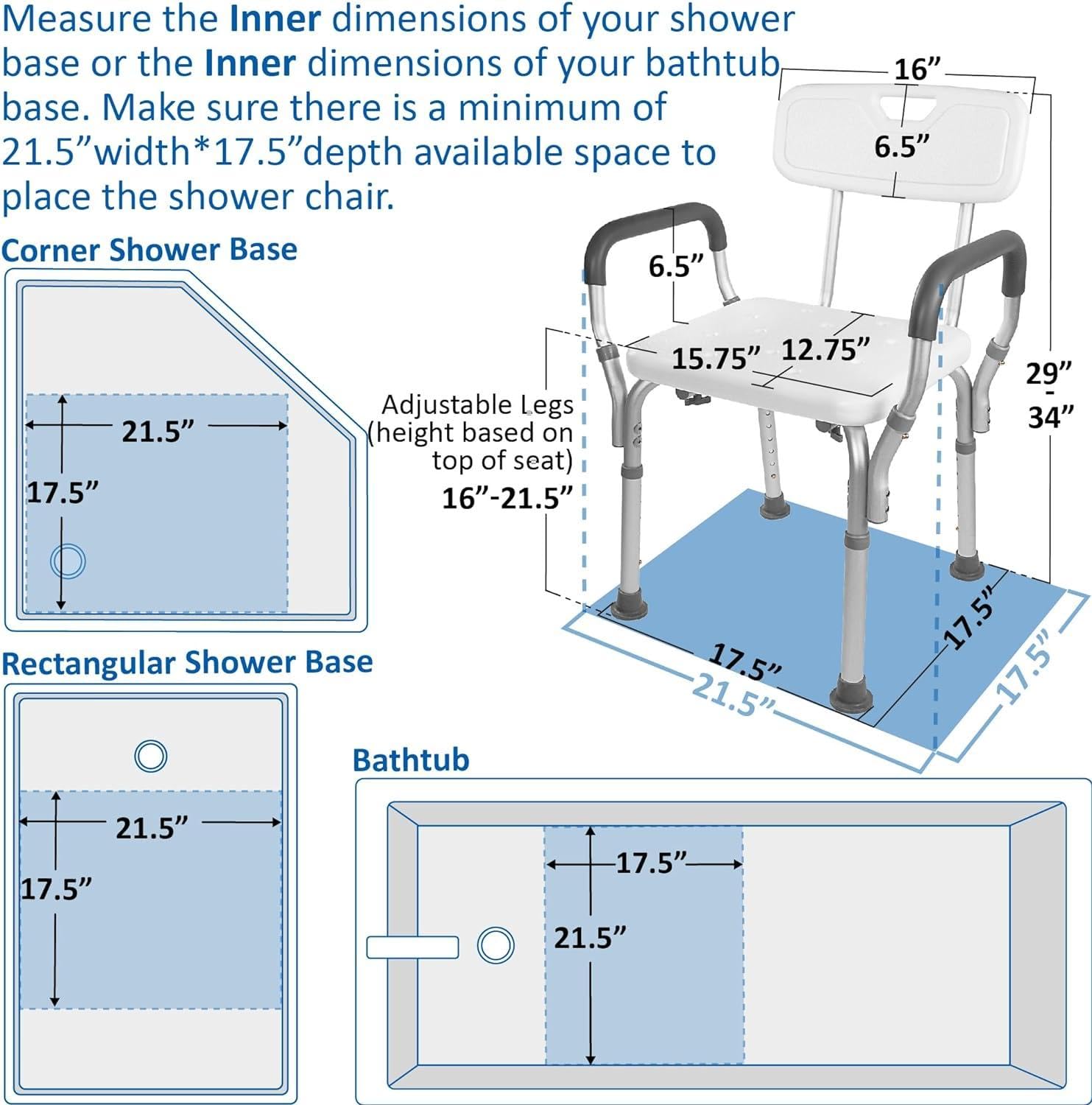 Vaunn Shower Chair Bath Seat with Padded Arms, Removable Back and Adjustable Legs and Vaunn Raised Toilet Seat and Elevated Commode Booster Seat Riser Bundle