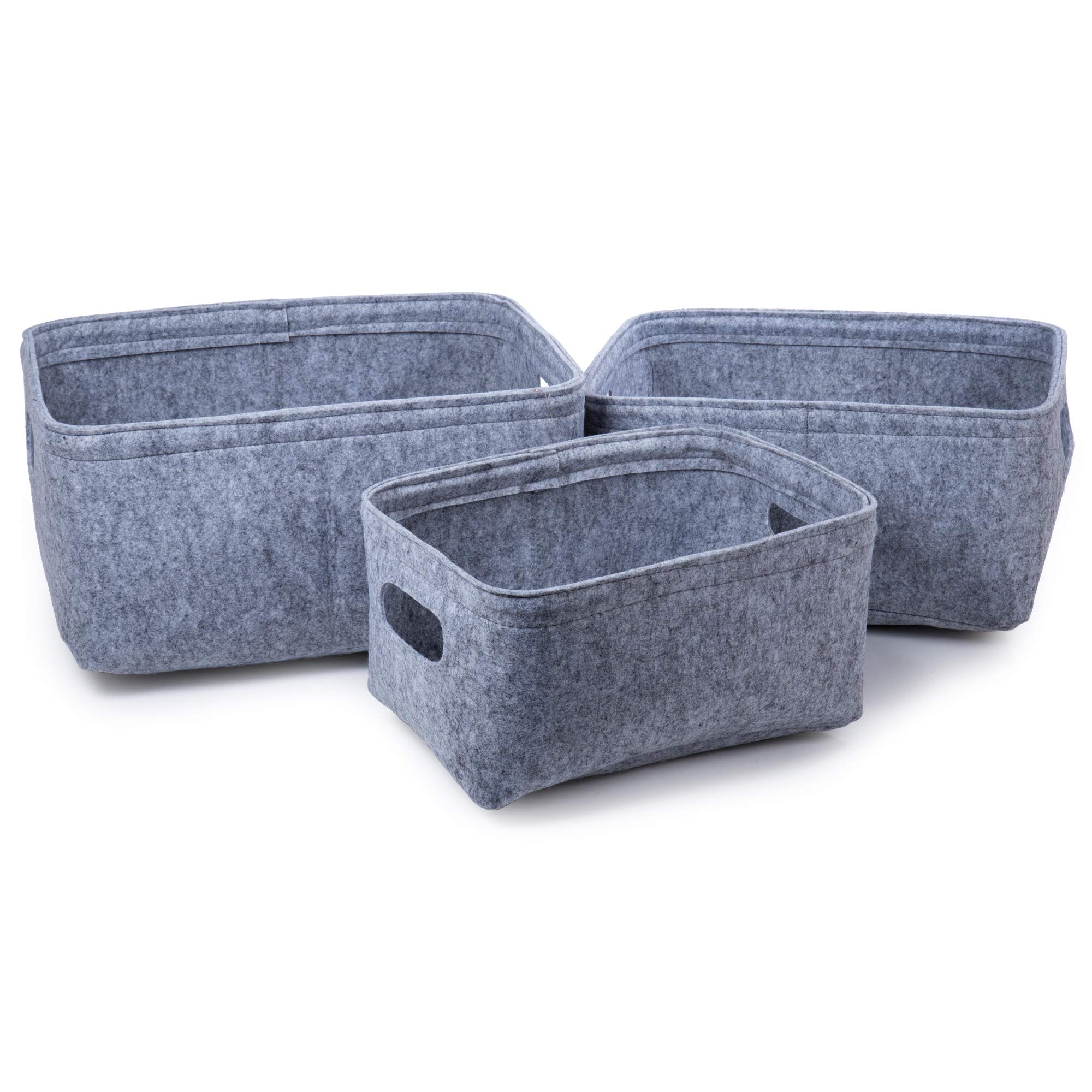 Truu Design Stylish Felt Storage Baskets, Dark Grey, 16 x 12 inches, Set of 3