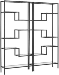 crosley furniture sloane 2-piece bookshelf set with glass shelves, bookcase storage, matte black