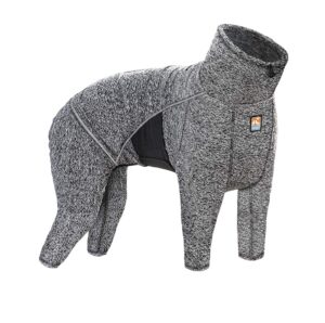 kurgo dog onesie body warmer | bodysuit for dogs | recovery suit | pet pajamas | reduce anxiety | contains shedding | leash opening | reflective | stowe base layer | heather black/grey (small)