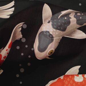 oneOone Cotton Cambric Black Fabric Bubbles & Koi Fish Ocean Sewing Material Print Fabric by The Yard 56 Inch Wide