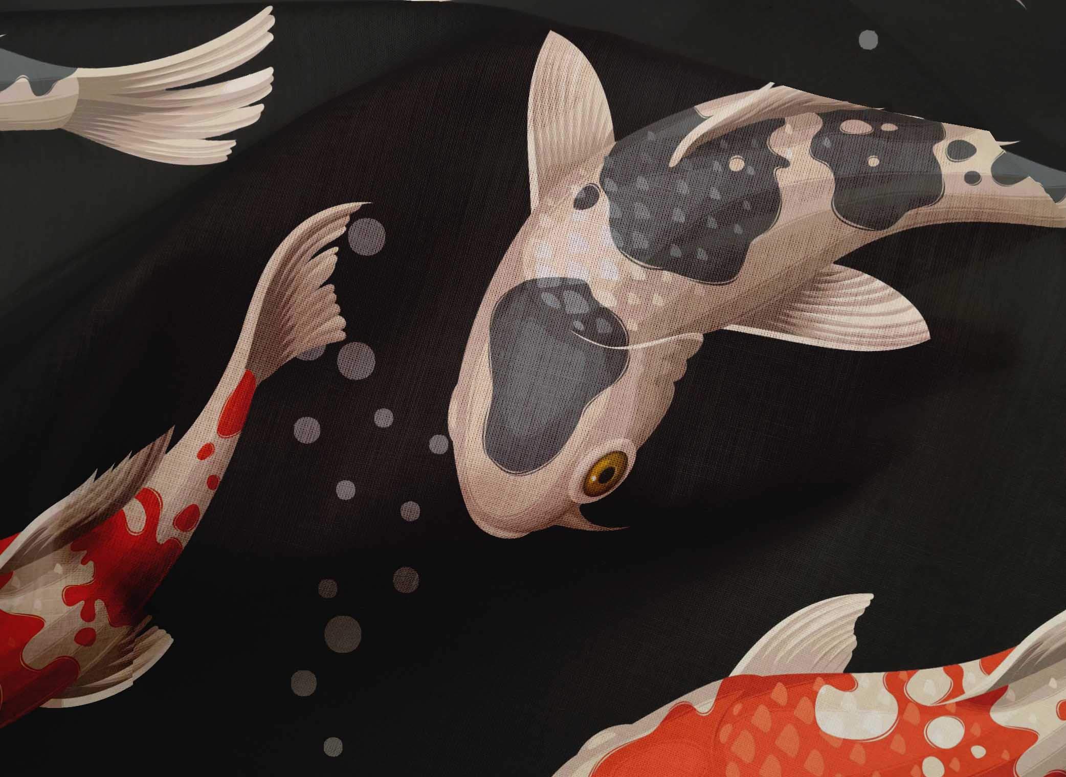 oneOone Cotton Cambric Black Fabric Bubbles & Koi Fish Ocean Sewing Material Print Fabric by The Yard 56 Inch Wide