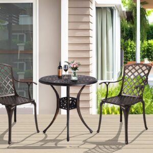 TITIMO 3 Piece Outdoor Bistro Table Set Cast Aluminum Table and Chairs Patio Furniture Antique Bronze