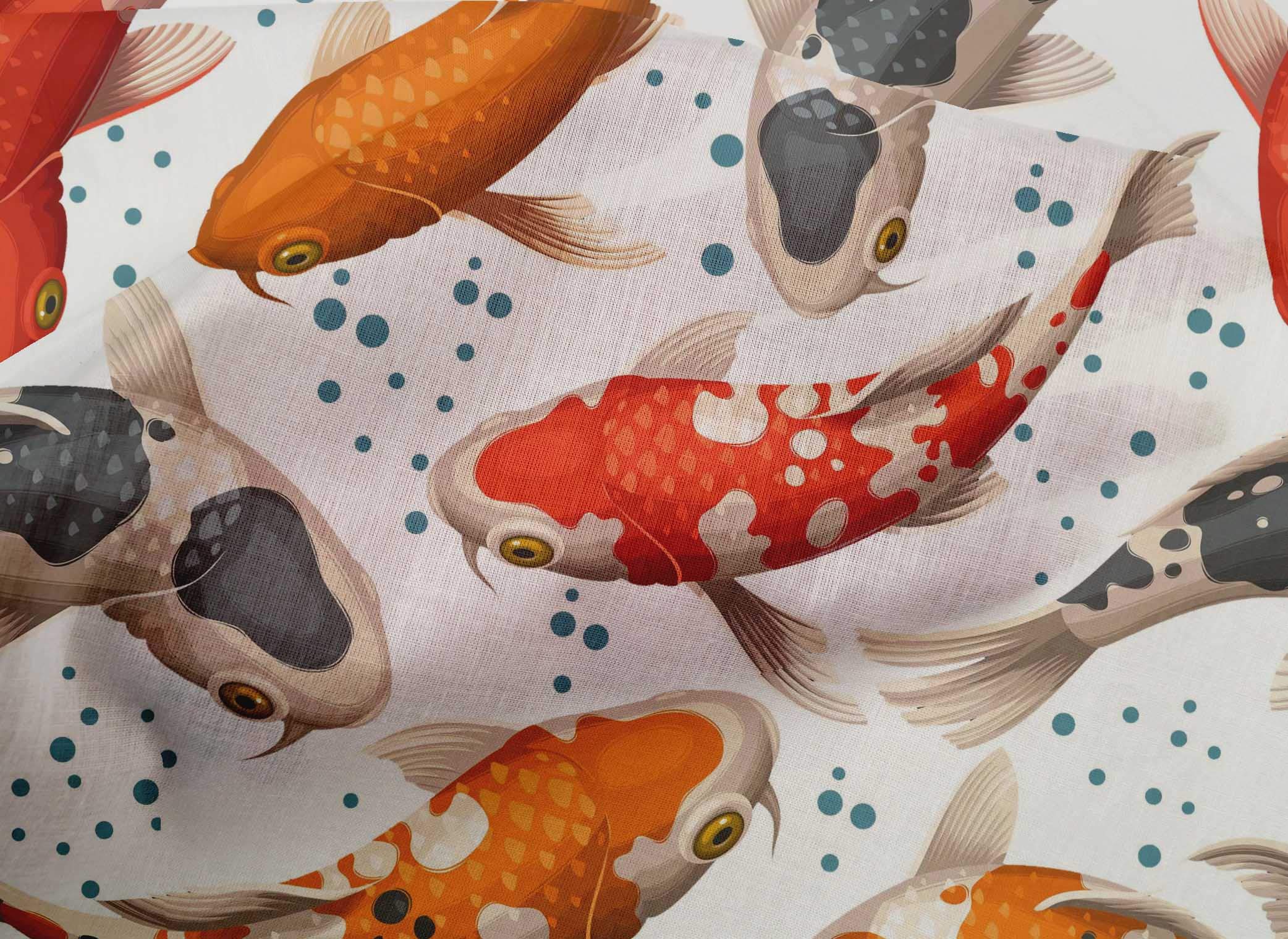 oneOone Cotton Poplin White Fabric Bubbles & Koi Fish Ocean Sewing Fabric by The Yard Printed DIY Clothing Sewing Supplies 42 Inch Wide